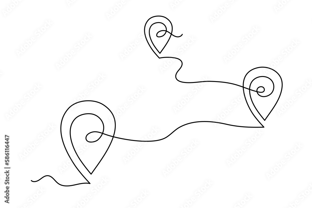 Pointing location at map one line art,hand drawn way destination ...