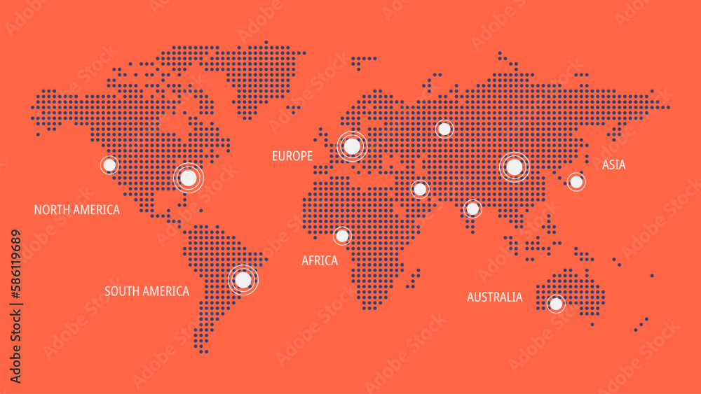 Vetor de Vector world map with pointers. North, South America, Europe ...