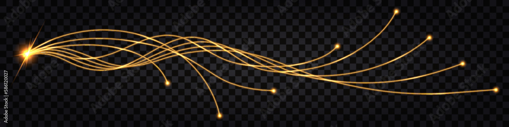 Fiber optic cable lines. Swirl wave, yellow light glowing effect ...