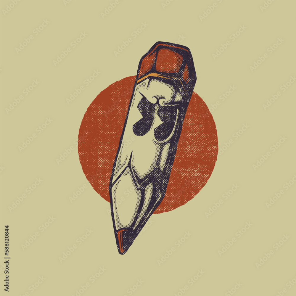 Cartoon illustration of angry pencil mascot with retro style Stock ...