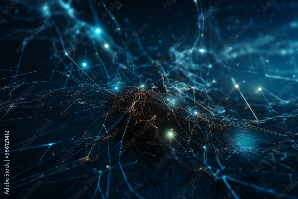 Digital neural network. Abstract image of neural connections on blue ...