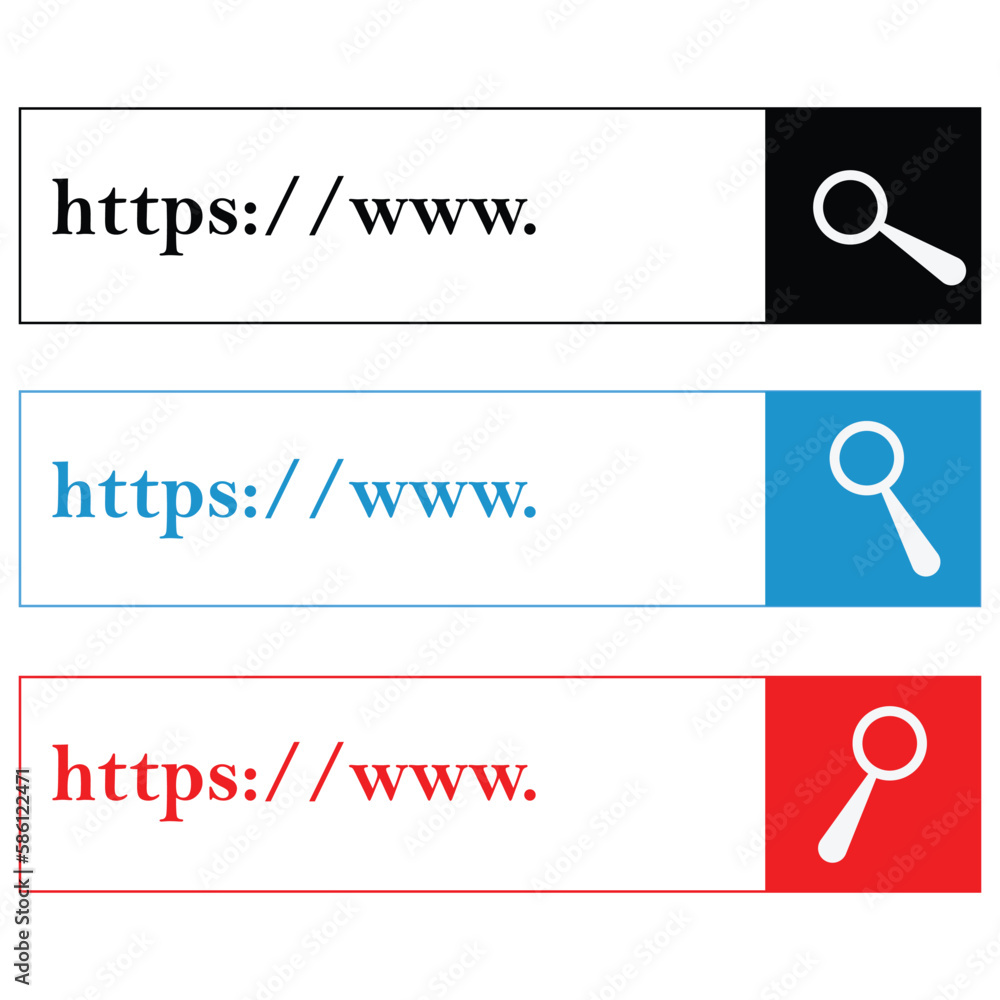 Collection of search bars with magnifying glass icons for web or UI ...