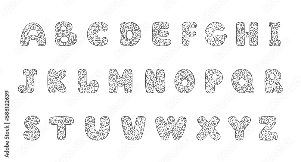 Alphabet coloring page book for children. Hand drawn vector alphabet ...