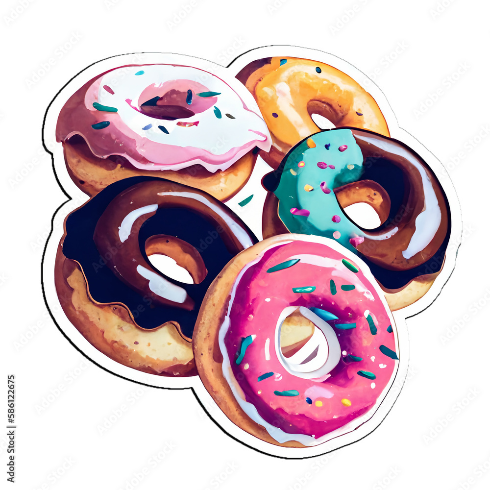 Doughnuts Sticker Art. Generative AI. A digital painting of some ...