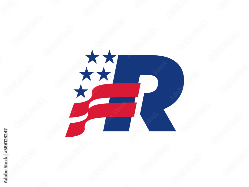 Abstract R initial letter, Letter R logo formed USA flag and rank of ...