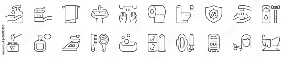 Personal hygiene and care thin line icon set. Symbol collection in ...