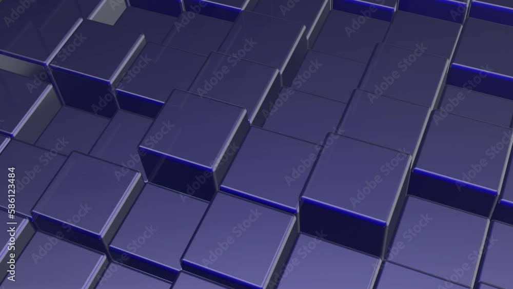 3d animation of a wall made with blue cubes rotating 360º. 4K loopable ...