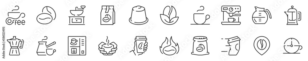 Coffee thin line icon set. Symbol collection in transparent background ...