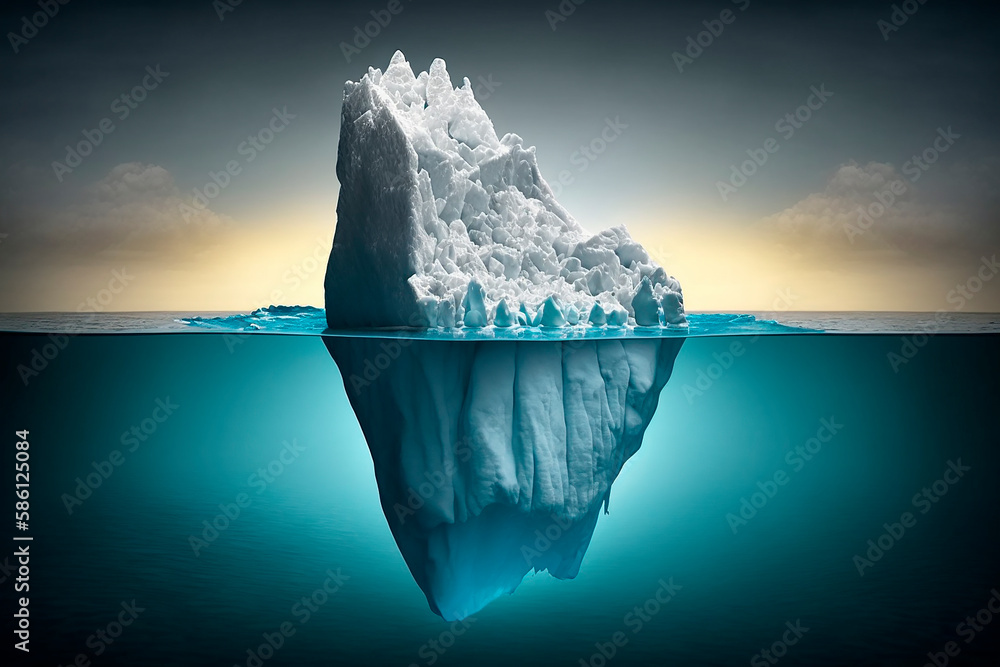 Iceberg floating in ocean. Huge white block of ice drifts along blue ...