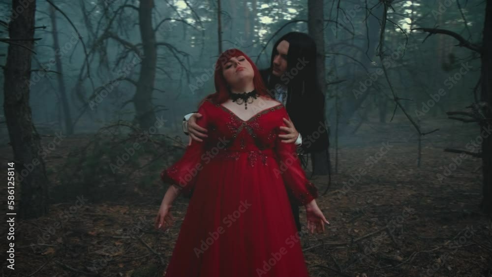 Night dark misty forest. gothic couple male vampire prince hugs fantasy ...