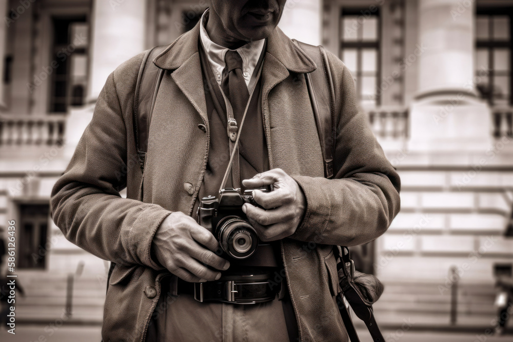 Vintage Journalist Holding a Camera, Press Freedom Day, Capturing the ...