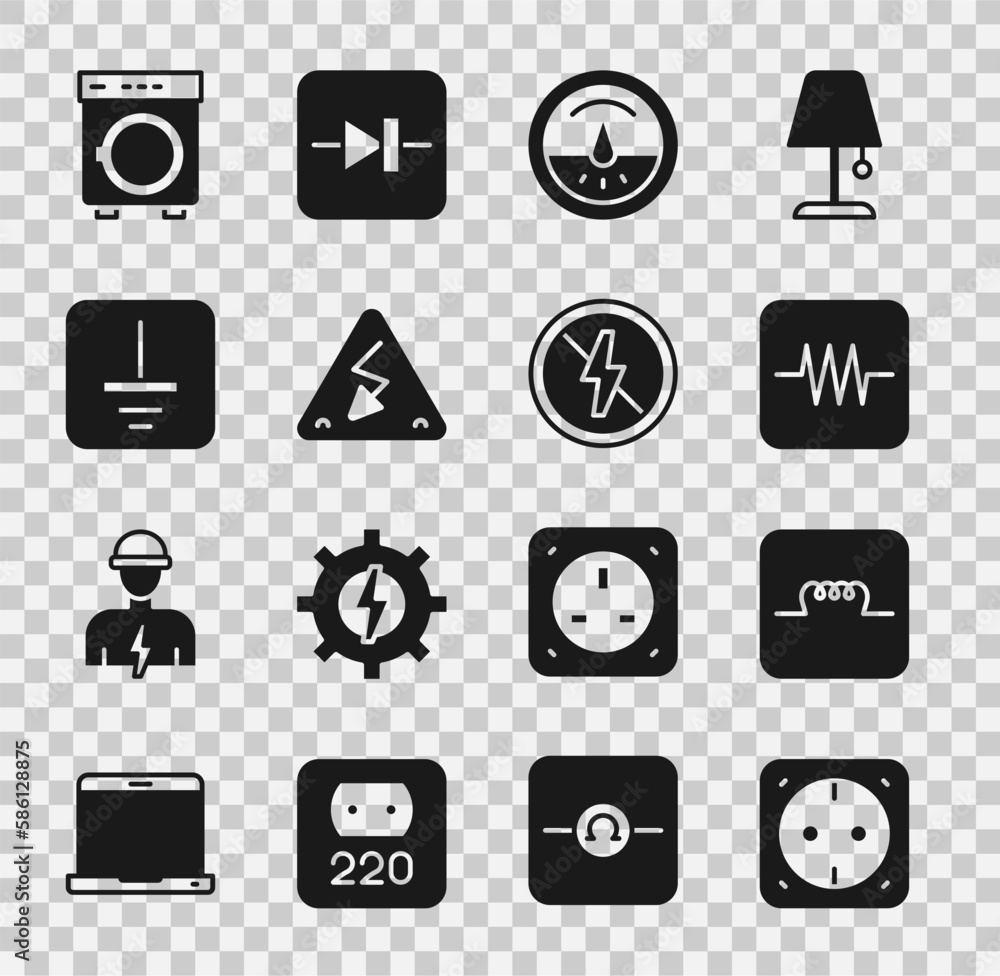 Set Electrical outlet, Inductor in electronic circuit, Resistor, meter ...