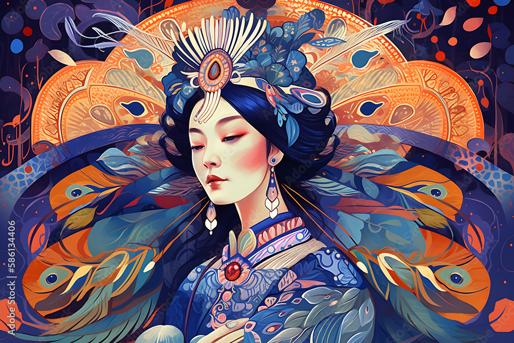 Chinese Opera woman wearing a beautiful silver jeweled imperial Pearls ...