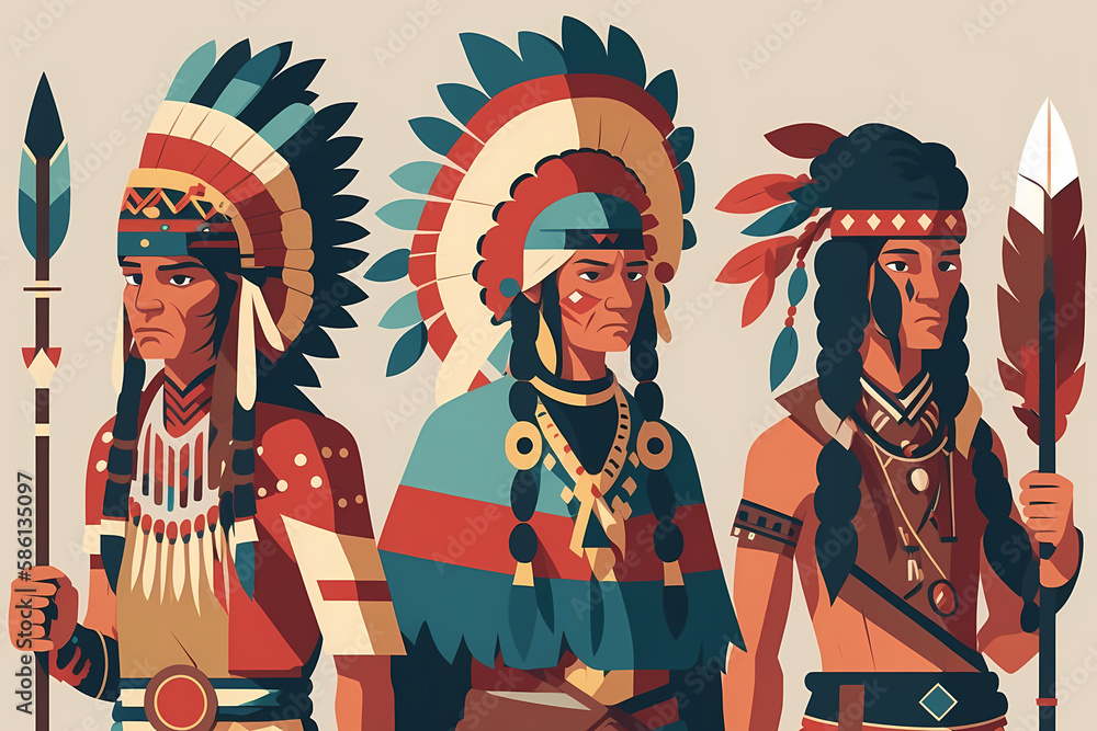Cartoon Indians with spears and arrows in war paint. Image created with ...