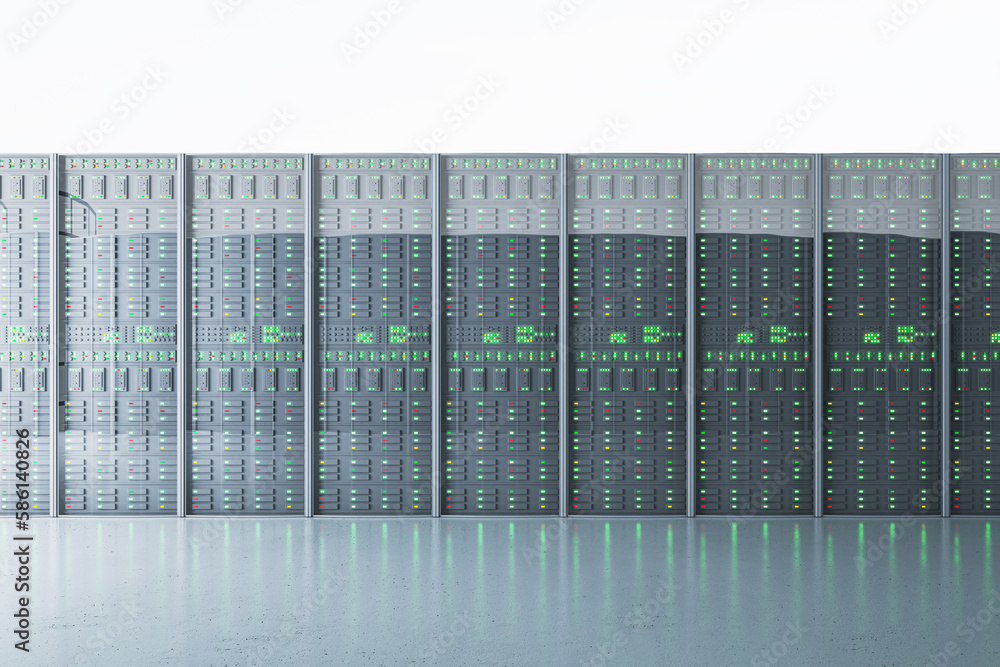 Contemporary light server room interior. Shot of Data Center With ...