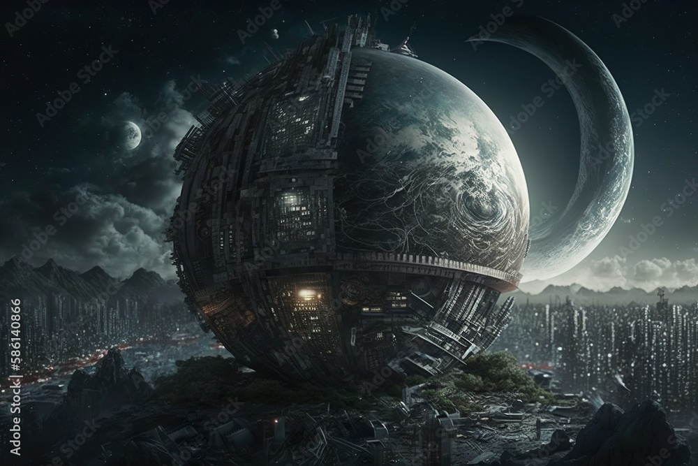 Cyberpunk Earth, technic World, Dystopia Stock Illustration | Adobe Stock