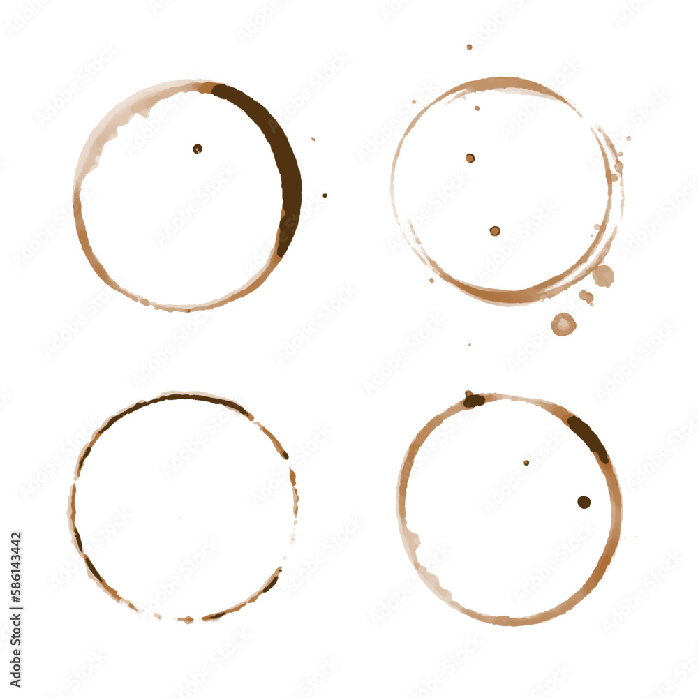 Vector coffee stain set isolated on white background. Cup ring splashes ...