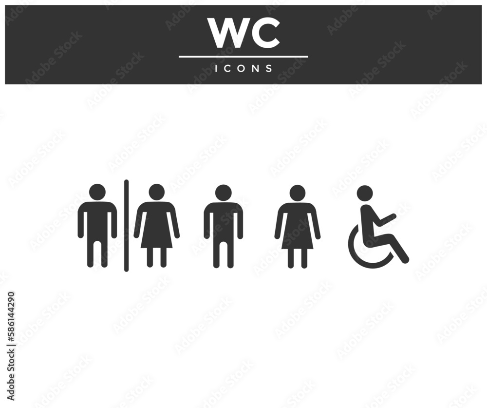 Toilet icons set. Toilet signs, WC signs, bathroom symbol vector design ...