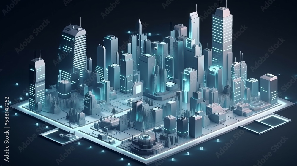 3d Isometric Futuristic City - Generative AI Stock Illustration | Adobe ...