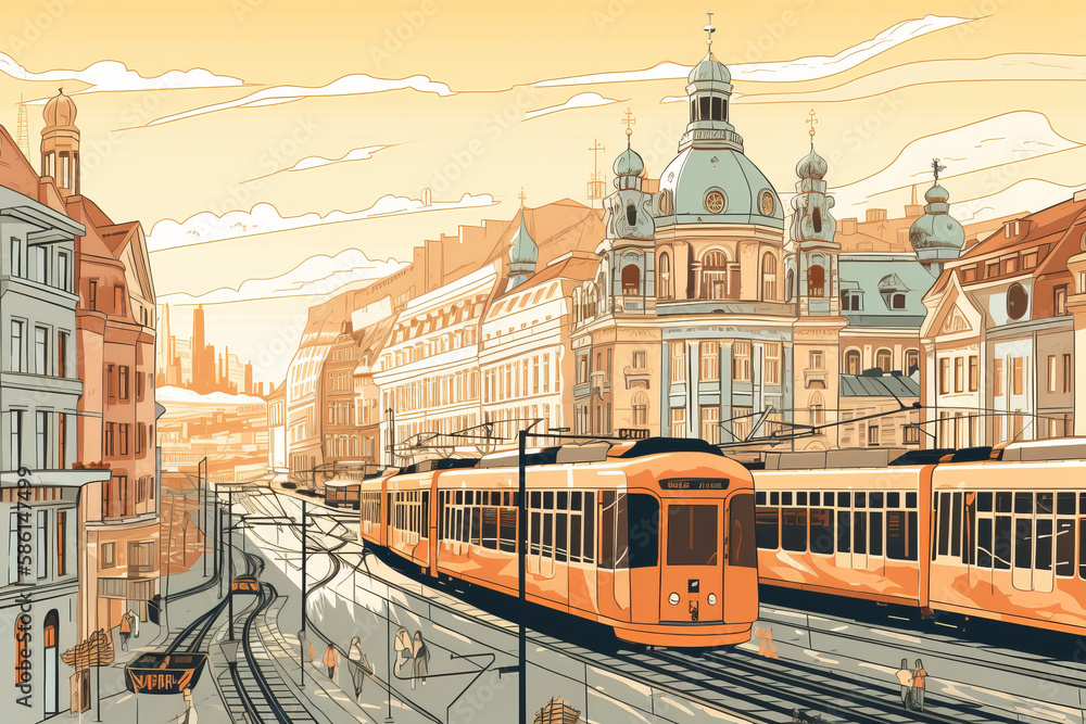 Illustration of the city of Vienna inspired by the design of the 90s ...