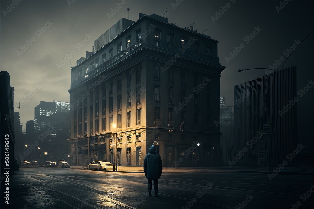 Loneliness in Isolation as a Man Walks the Empty City Streets Amidst ...