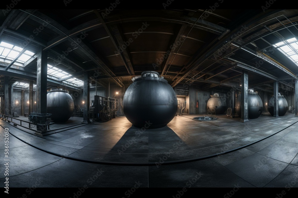 Full spherical hdri panorama 360 degrees of dark concrete industrial ...
