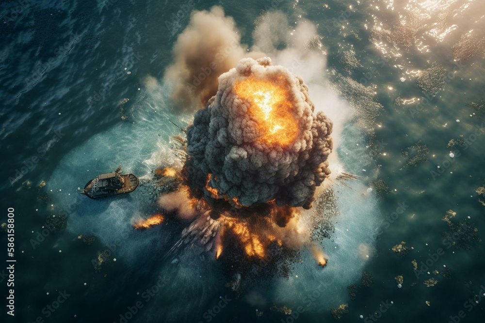 Drone View Of An Underwater Explosion And Gas Leak Of The Sea Surface