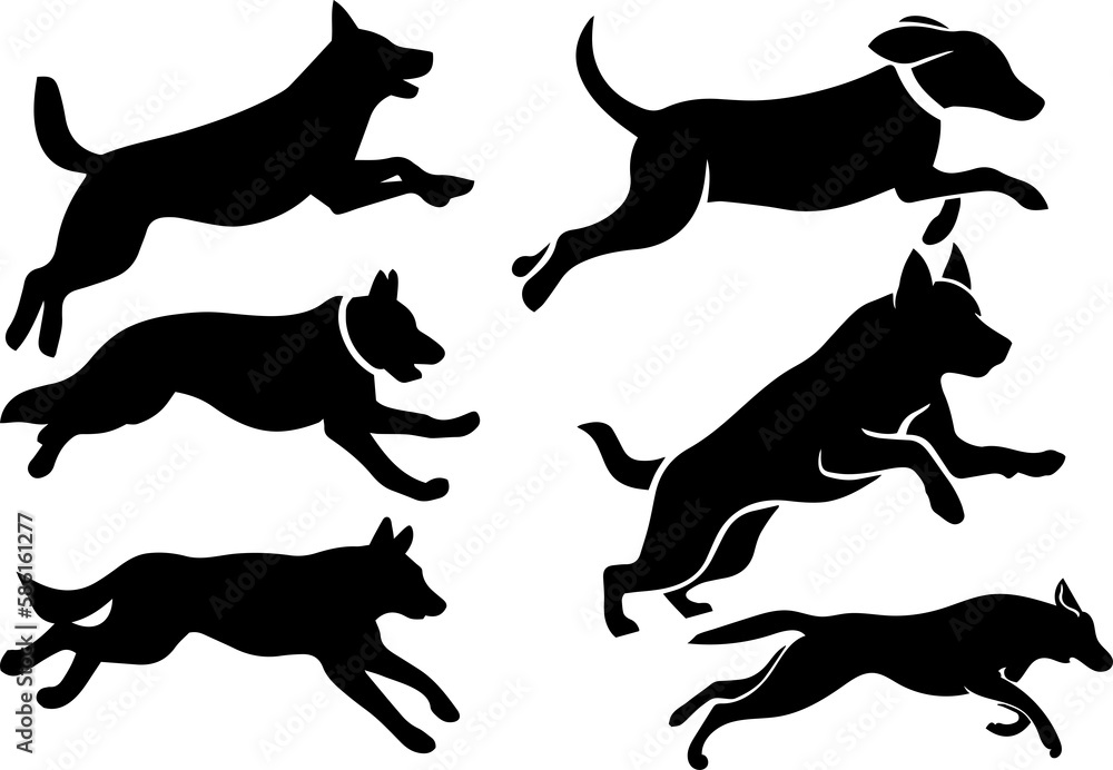 Vector Black Silhouette running Dog Stock Vector Stock Illustration ...