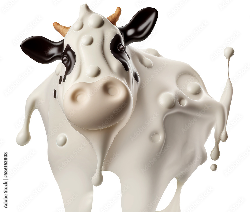 Generative AI image of white cow with black spots and brown horns made ...