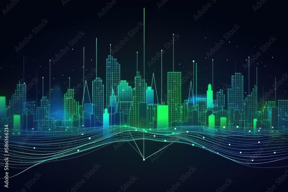 Flat illustration of smart city and abstract dot point connect with ...