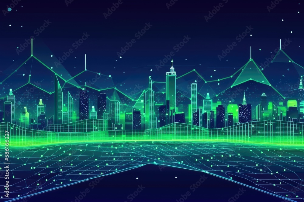 Flat illustration of smart city and abstract dot point connect with ...