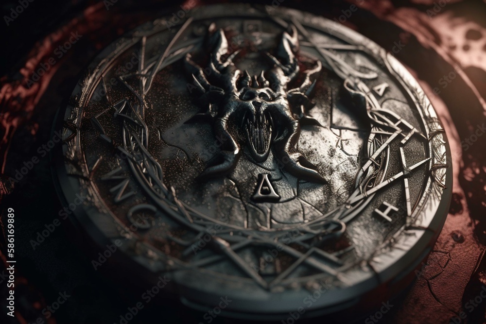 Asmodeus silver sigil. Amulet with the sigil of Lucifer symbol. AI ...