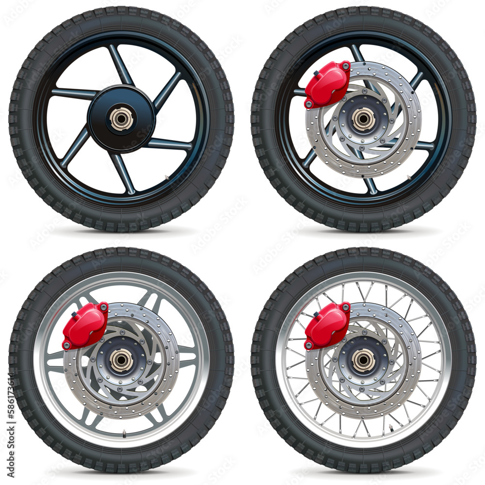 Vector Motorcycle Wheels with Disk Brake and Drum Brake Stock Vector ...