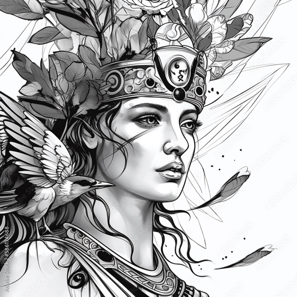Goddess Athena in Black and White Stunning Tattoo Ideas with Sketching ...