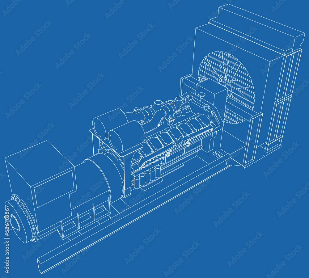Generator. Diesel and gas industrial electric generator. The layers of ...