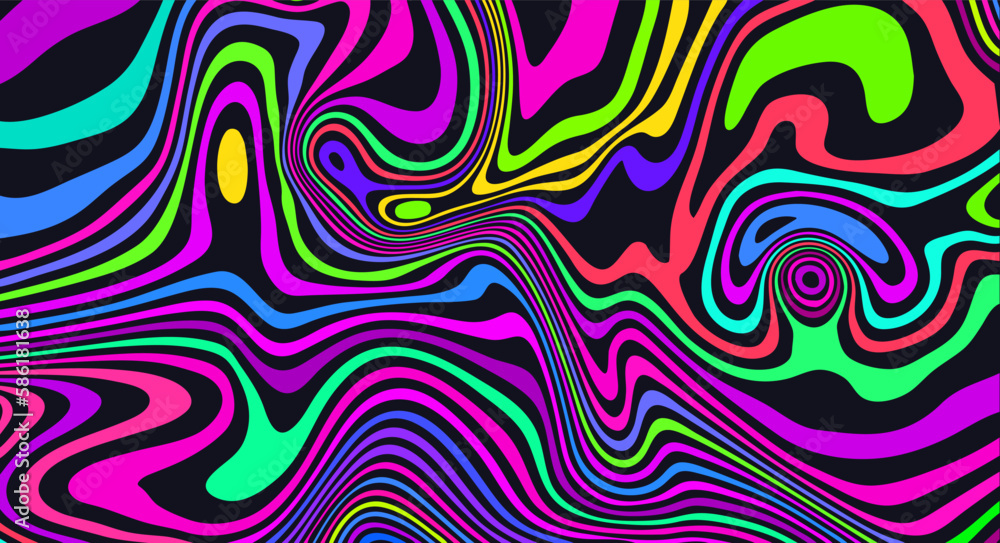 Trippy strip psychedelic pattern. Neon color wavy background Stock ...