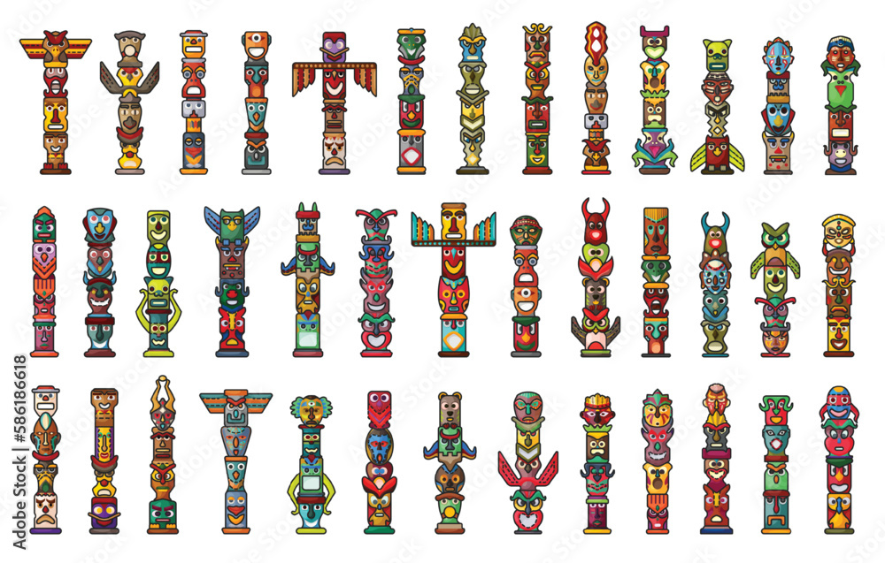 Totem vector color set icon. Vector illustration set tribal mask ...