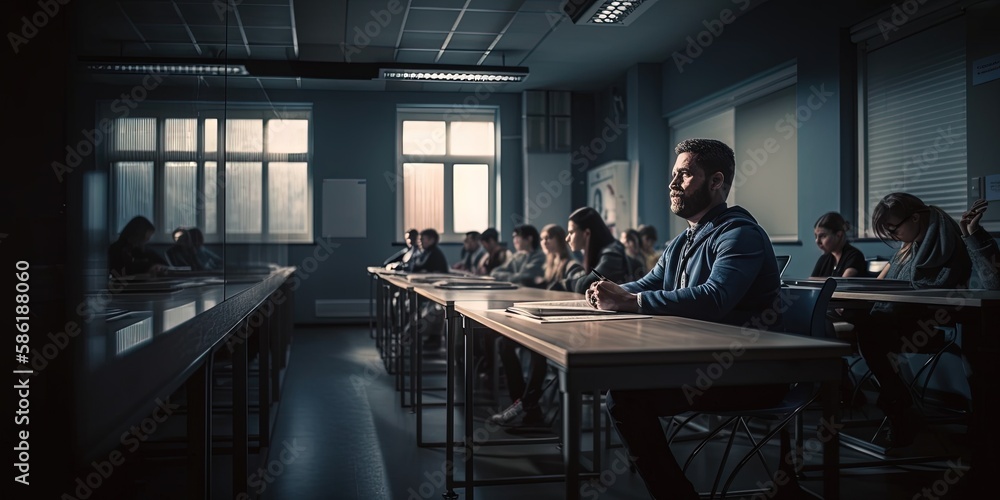 Students in the audience at the lecture. Students of different ages in ...