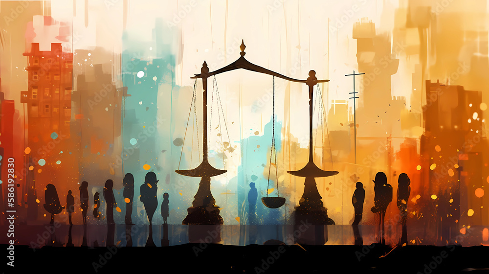 A set of scales symbolizing inequality. digital art illustration ...