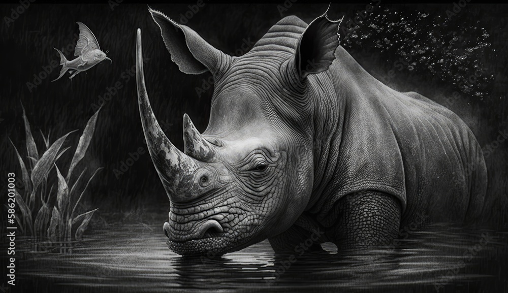 This artwork is a poignant charcoal drawing of an endangered species ...
