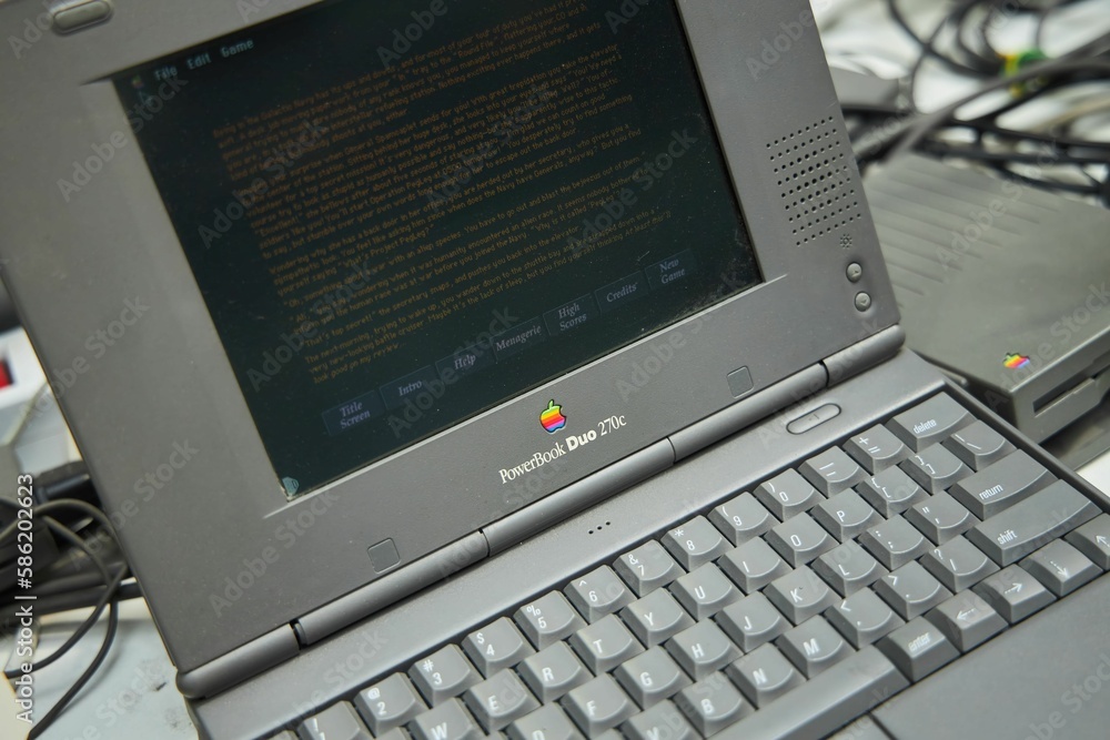 MOSCOW, Russia - May 7, 2022: Museum of Old Apple Computers. Old laptop ...