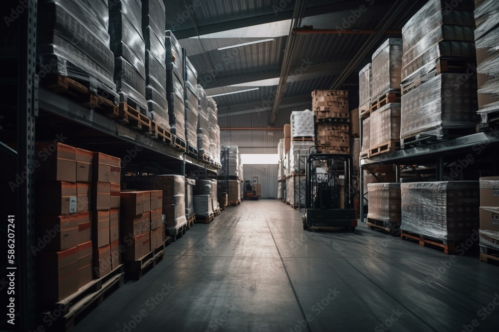 Warehouse of a food production factory with air-conditioned and cooled ...