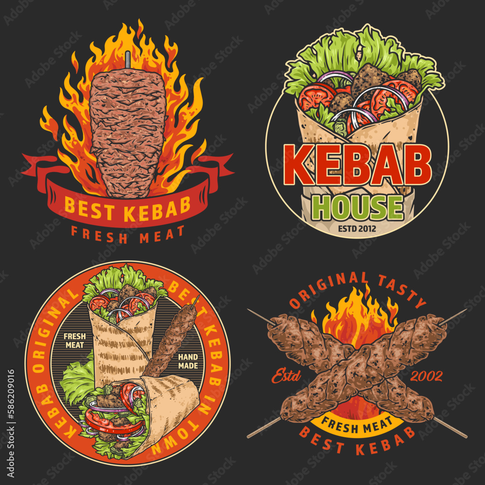 Kebab food set colorful posters Stock Vector | Adobe Stock