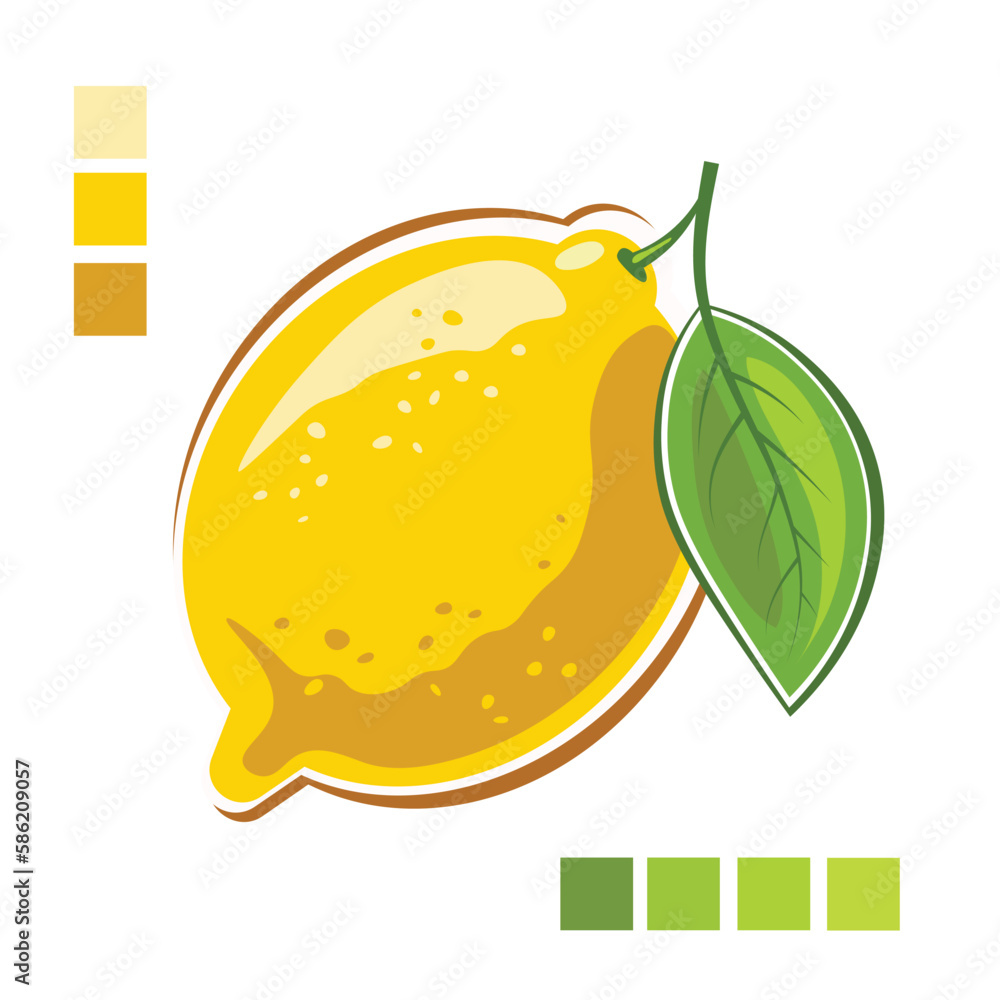 Vector lemon with leaf isolated on a white background. Cute cartoon ...