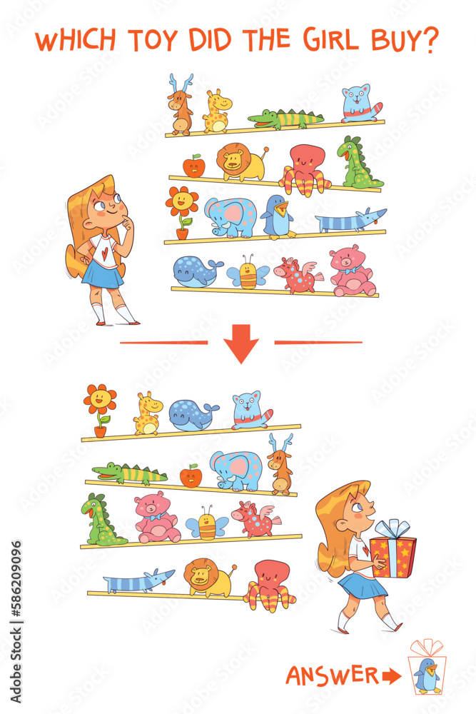 Find the differences puzzle game. Which toy did the girl buy. Find ...