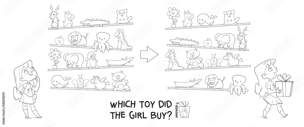 Find the differences puzzle game. Which toy did the girl buy. Find ...