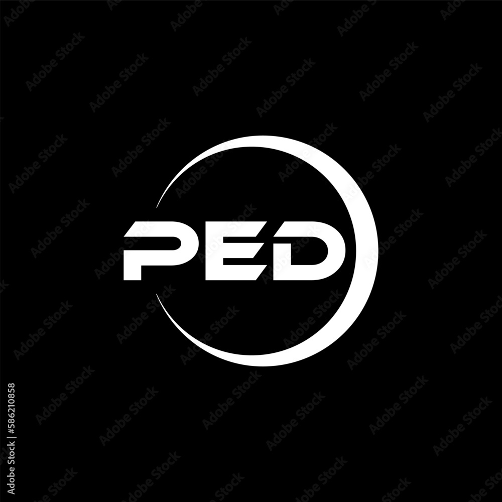 PED letter logo design with black background in illustrator, cube logo ...