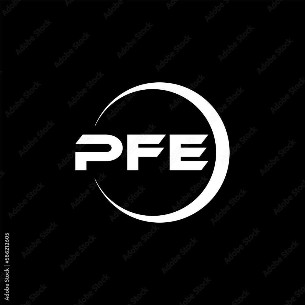 PFE letter logo design with black background in illustrator, cube logo ...