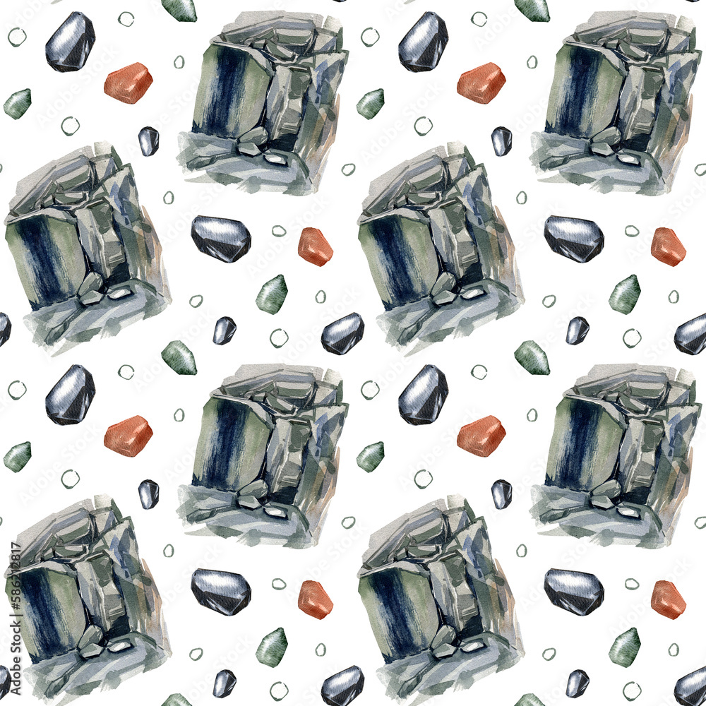 Seamless pattern granite rock and color stones isolated on white ...