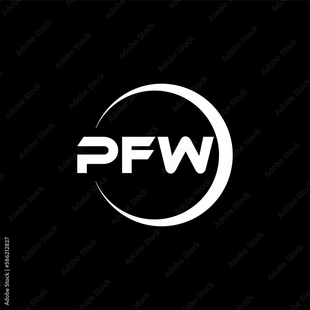 Vecteur Stock PFW letter logo design with black background in ...